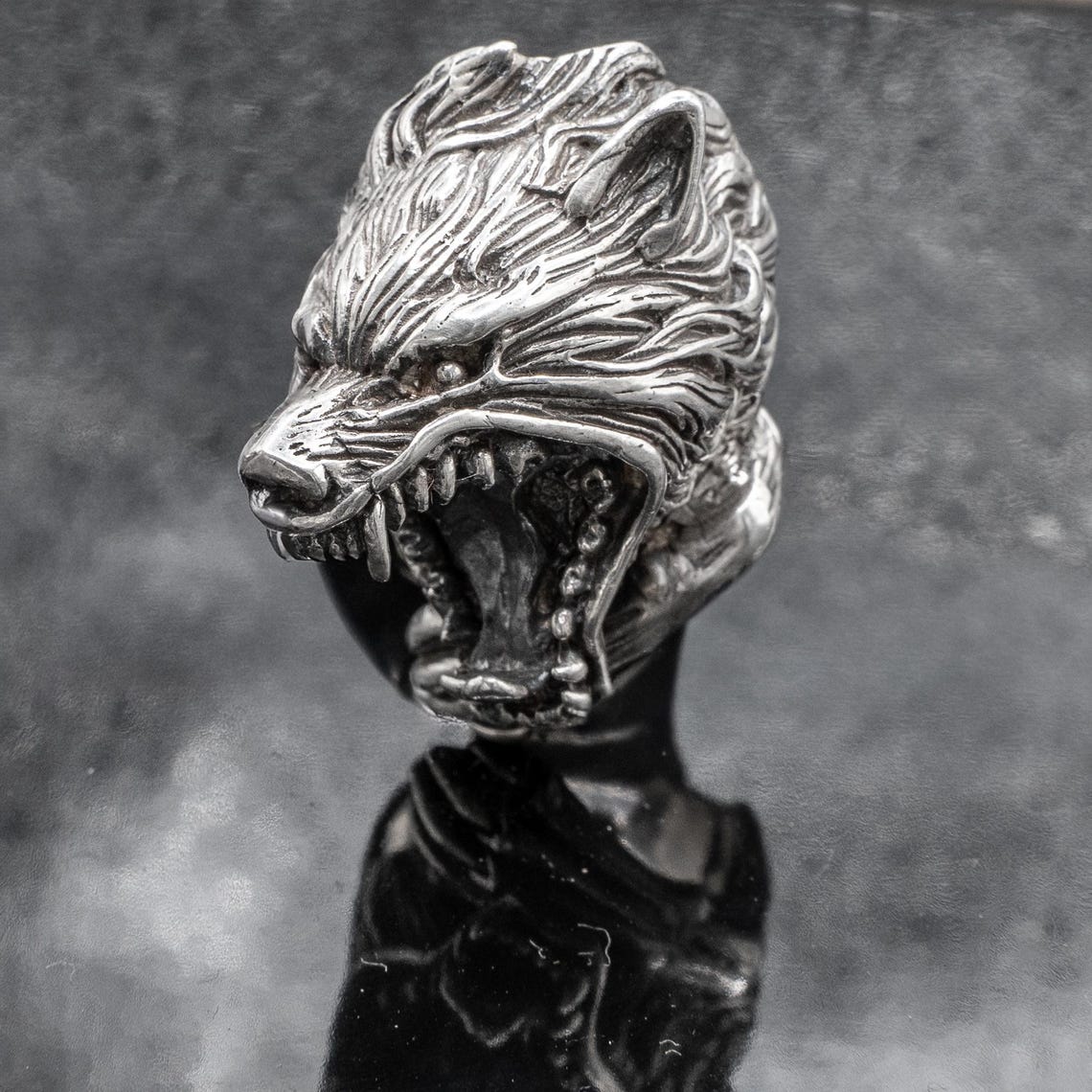 Wolf Ring .925 Solid Sterling Silver Heavy Biker Ring. Amazing ...