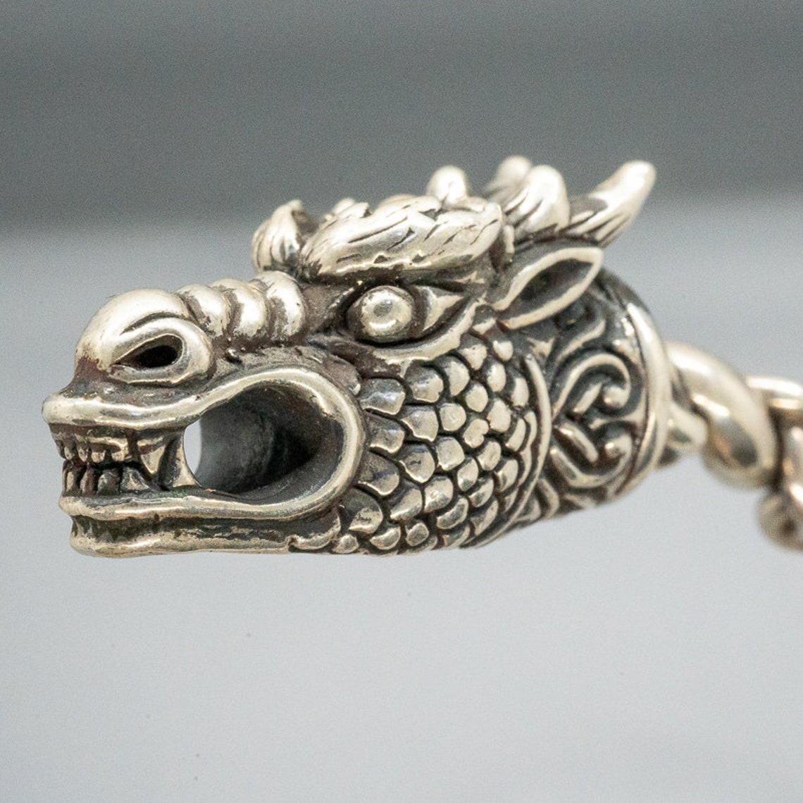 Amazing details on our dragon .925 Silver Torc Bangle Bracelet | Etsy