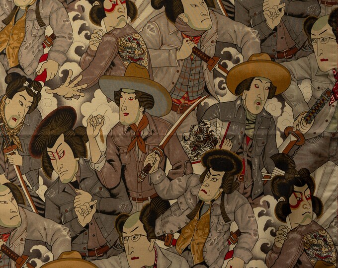 Japanese Samurai Sumo Wrestlers in Denim! Alexander Henry 100% Cotton ...