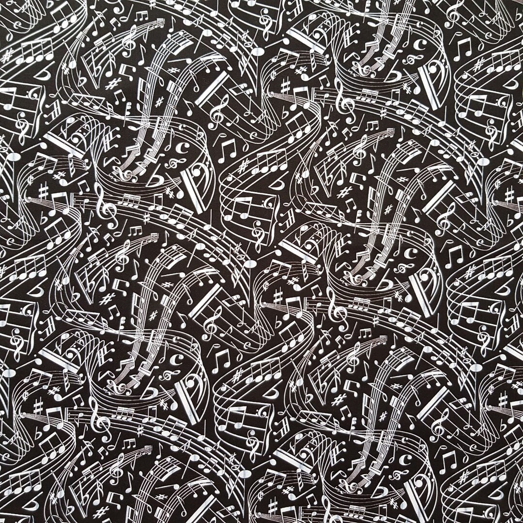 White Musical Notes on Black Designer Square Bandana Also Worn as a ...