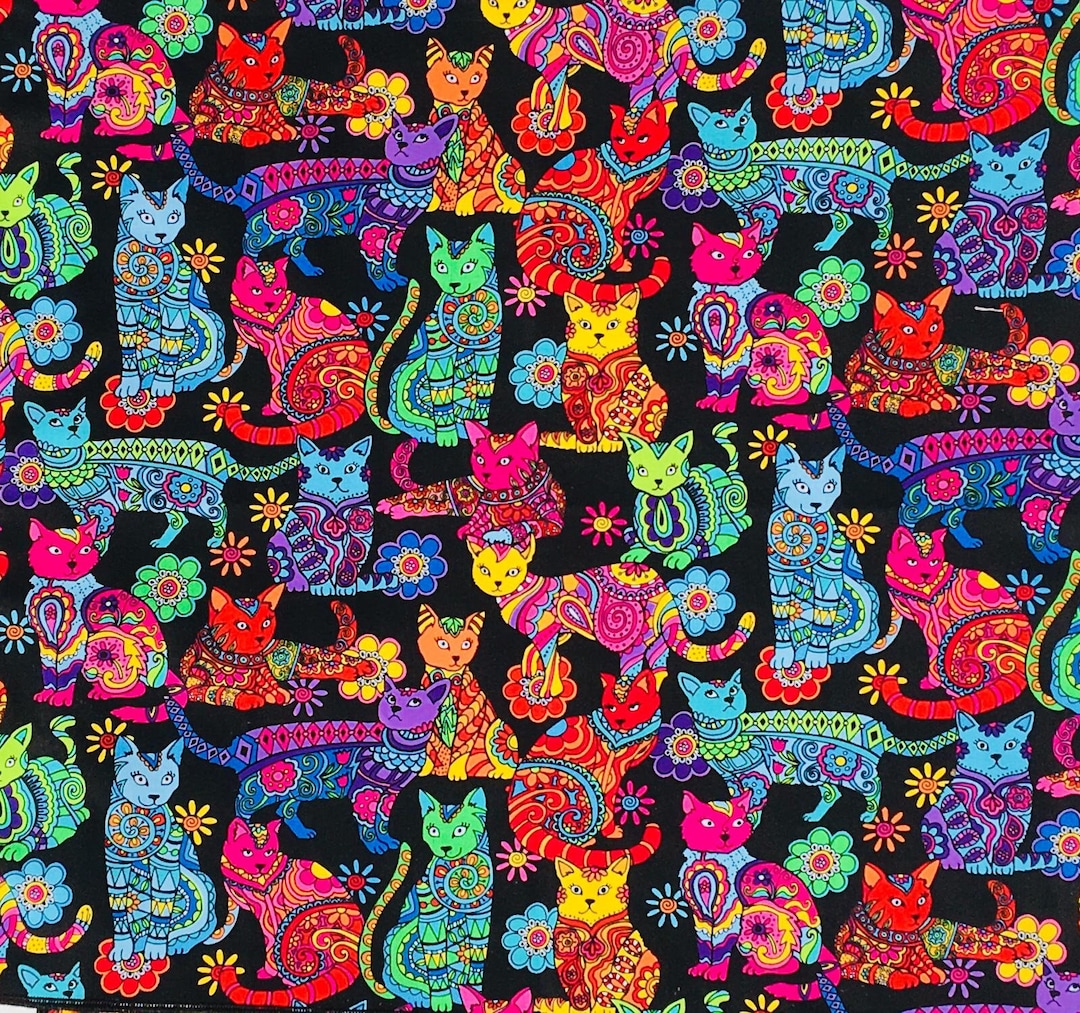 Beautiful Cat Designer Fabric, Each Cat Has a Different Mandala Style ...
