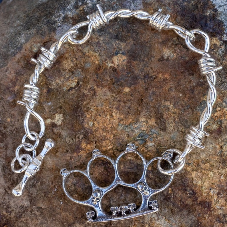 Incredibly Detailed Barbed Wire Knuckle Duster Skull Bracelet - Etsy