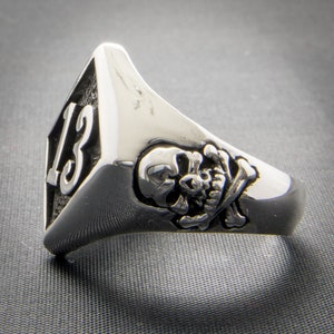 Diamond 13 Skull & Crossbones Ring .925 Solid Sterling Silver Metal ...