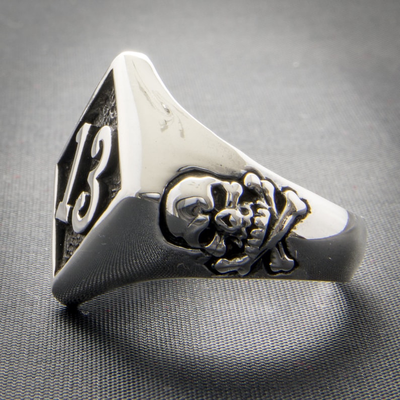 Diamond 13 Skull & Crossbones Ring .925 Solid Sterling Silver - Etsy