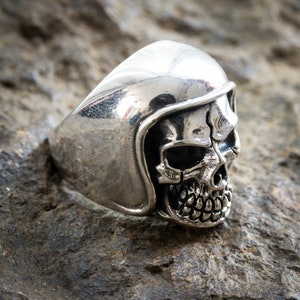 Helmet Skull Ring .925 Solid Sterling Silver Metal, Biker Gothic Viking ...