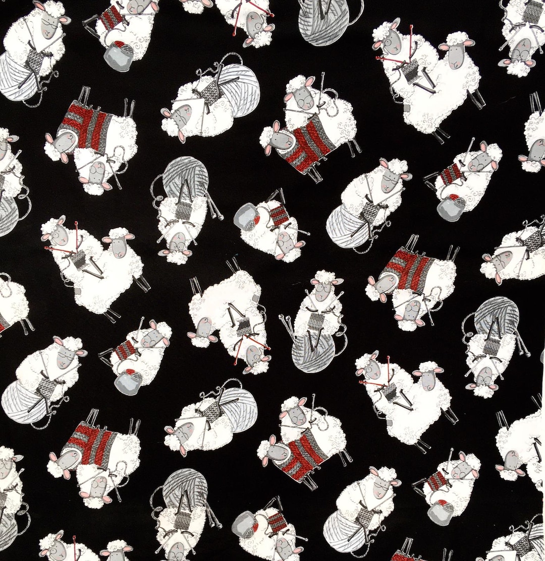 Funky Knitting Sheep Adorn This Gorgeous Timeless Treasures 100% Cotton ...