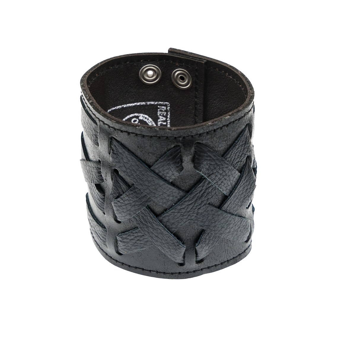 Wide Real Leather Wristband With Plaited Black Leather Wrist Cuff ...