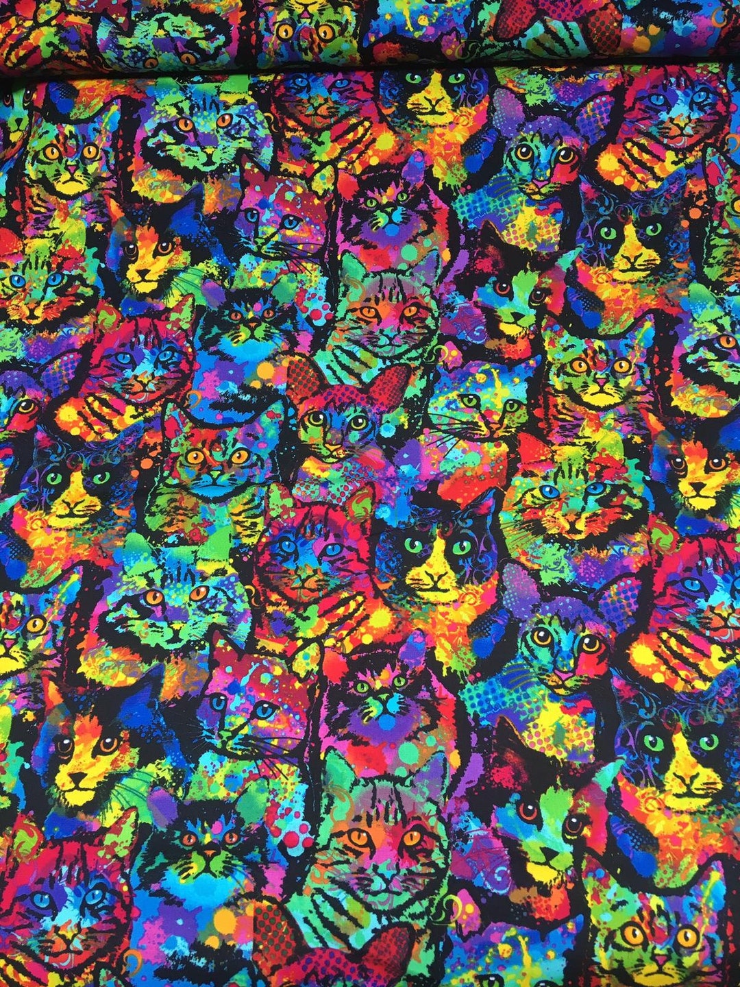 1/2 Meter Artistic Crazy Painted Cats Timeless Treasures Cotton Fabric ...
