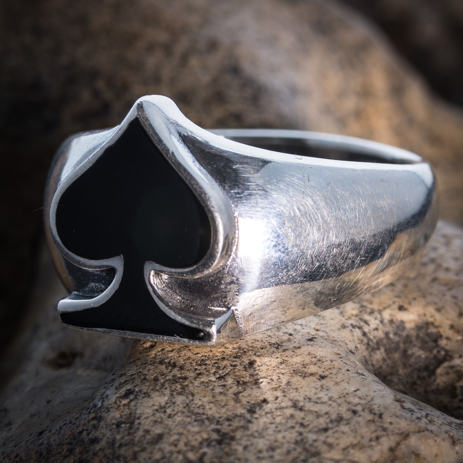 Ace of Spades Signet Ring ~ .925 Solid Sterling Silver Band ~ Biker ...