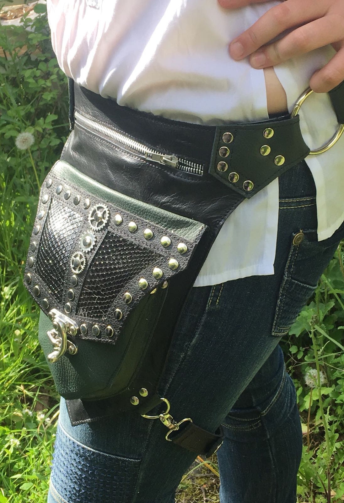 Leather & Snakeskin Festival Utility Belt Leg Strap, Steampunk Pouch ...