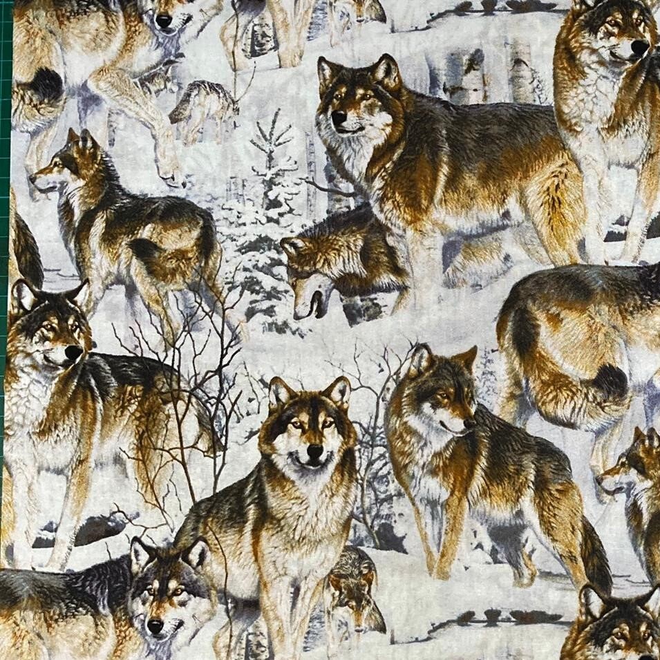 Pack of Wolves Feature on This Beautiful Fabric Perfect for Making Face ...