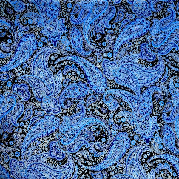 Blue Paisley Fabric - Etsy