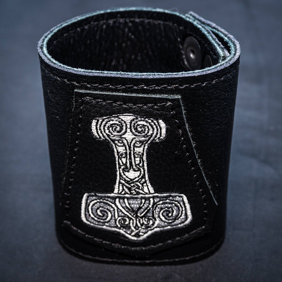 Wide Real Leather Thor's Hammer Wrist Cuff/wristband, Viking/norse ...