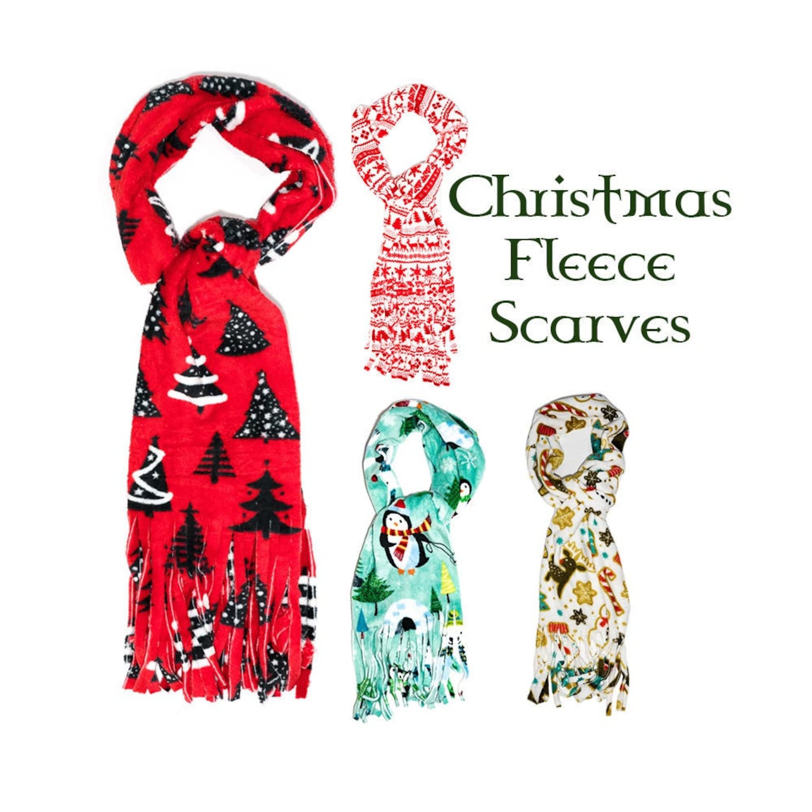 Festive Christmas Designer Scarves, Handmade From Anti Pill Polar ...
