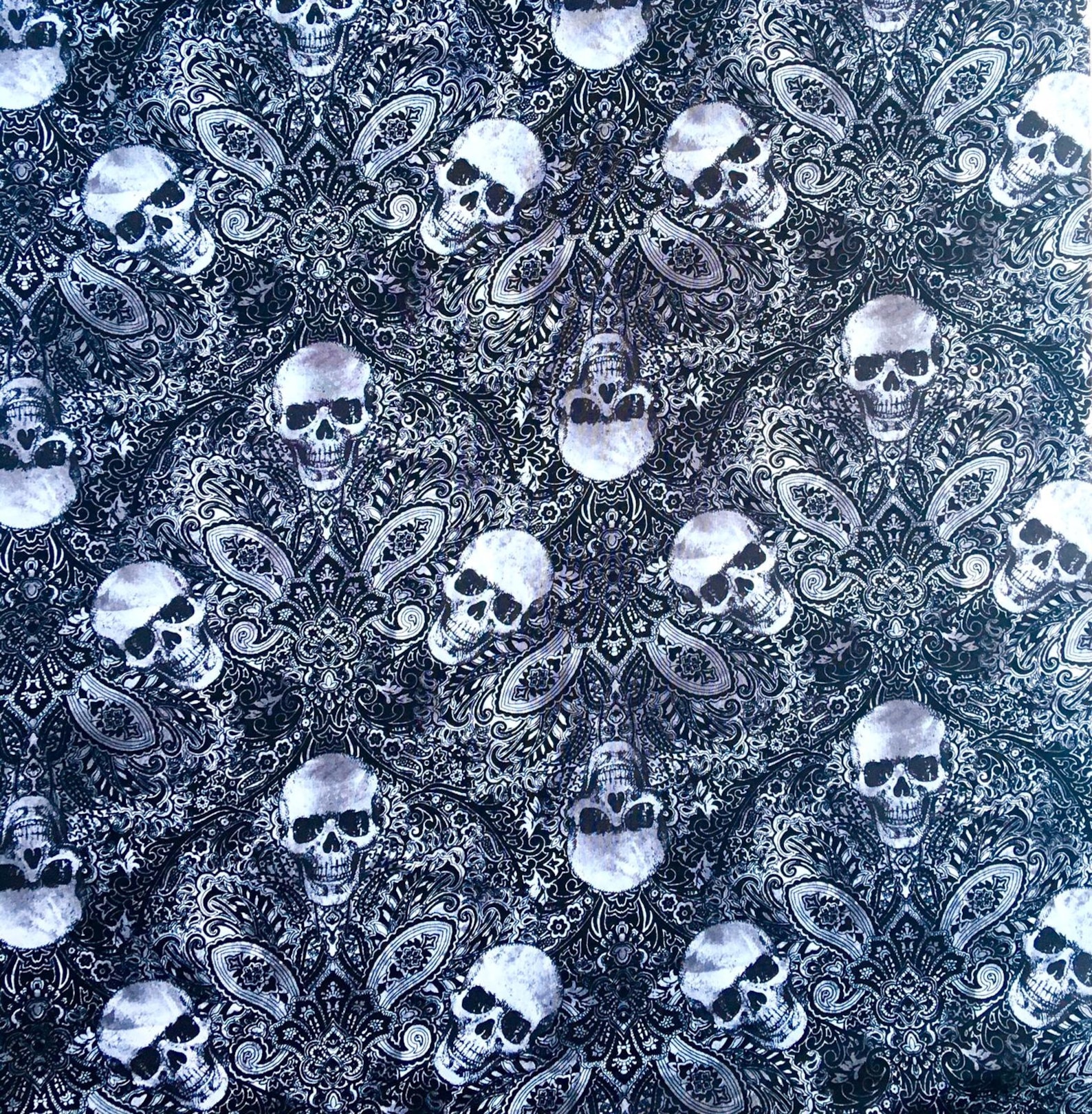 Gothic Dark Filigree/paisley Skull Design Bandana Headband - Etsy