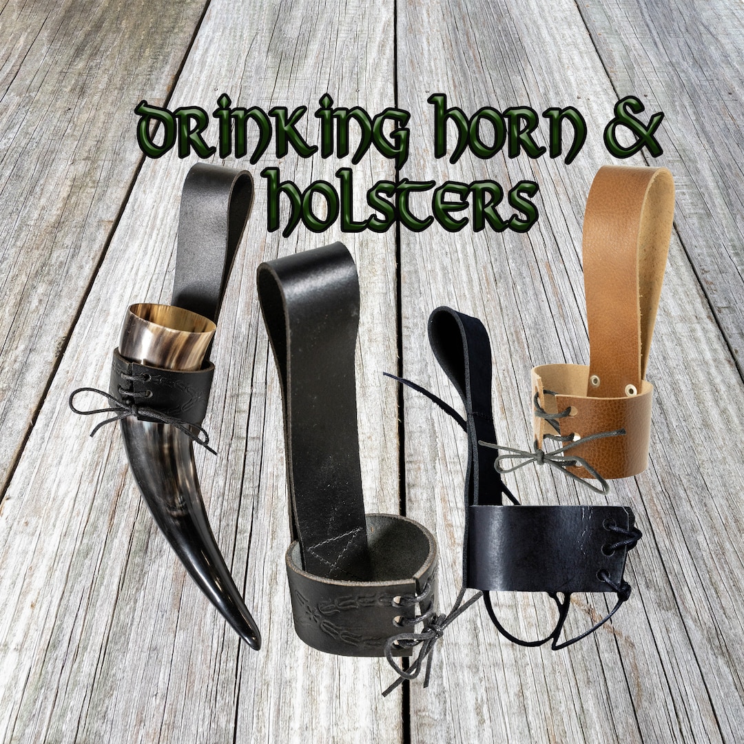 Buffalo Viking Drinking Horn With Handmade Leather Belt Holster Norse ...