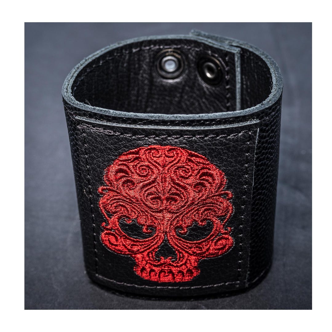 A Gorgeous Gothic Decorative Skull Embroidered on Our Handmade Leather ...
