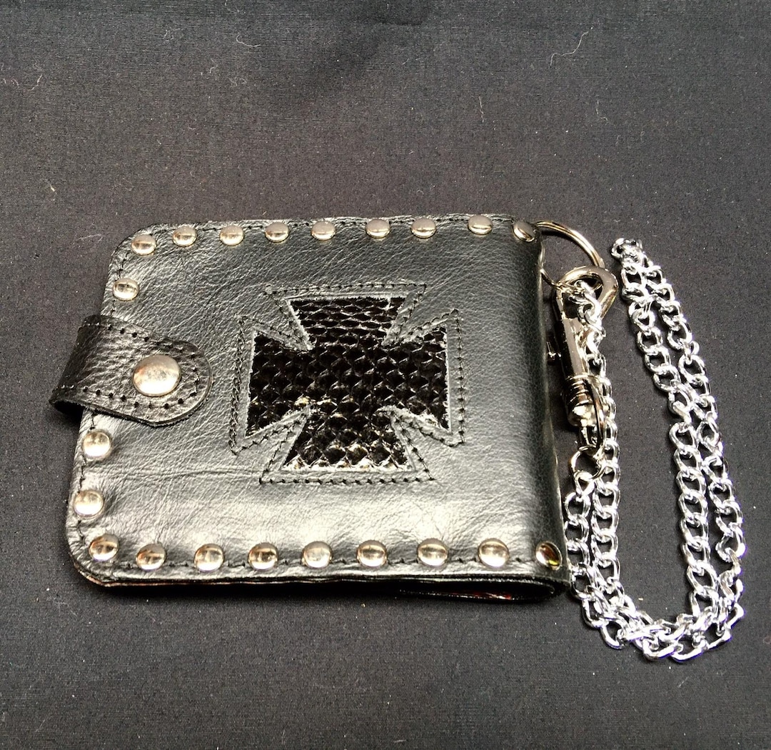 Genuine Real Leather and Snake Skin Iron Cross Bi-fold Wallet With Card ...