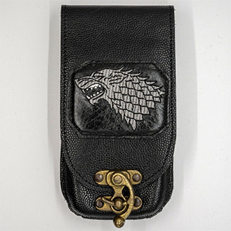 Leather Embroidered Wolf Mobile Cell Phone Pouch Stark Wolf Belt Loop ...
