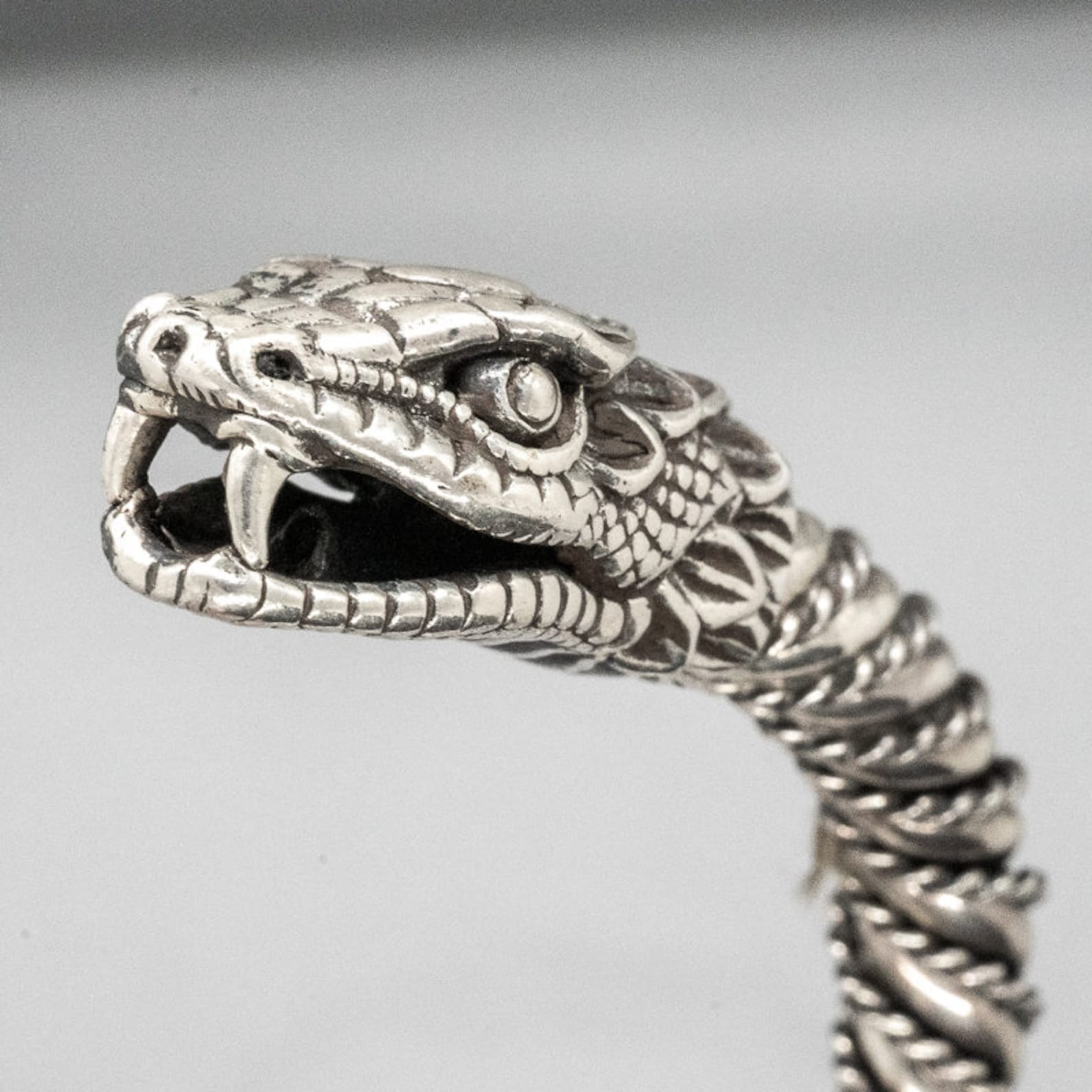 Beautifully Hand Crafted Snake Head Silver .925 Torc Bangle Bracelet ...