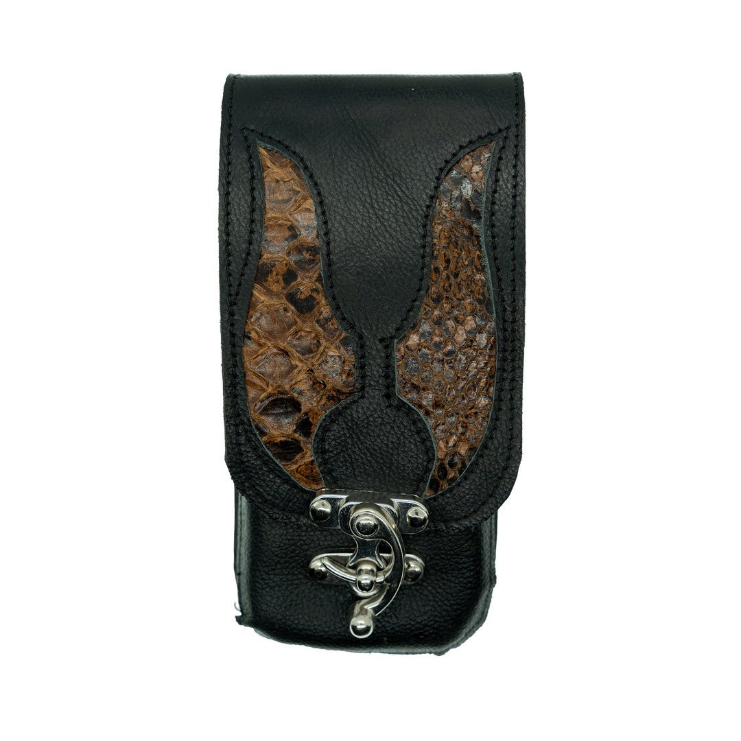 Leather and Real Vintage Python Snakeskin Mobile Phone Cell Pouch With ...