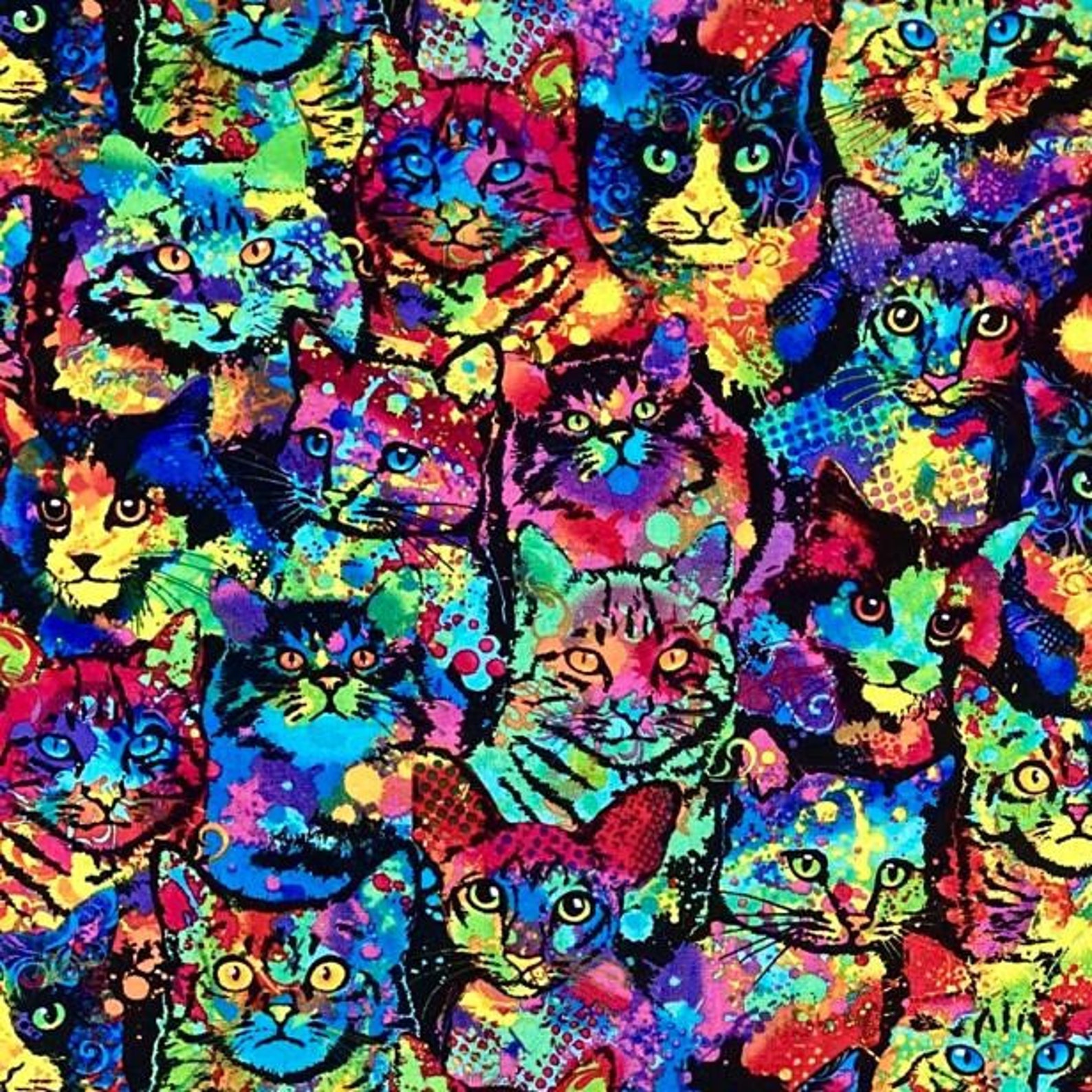 Crazy Painted Cats Timeless Treasures 100% Cotton Fabric Perfect for ...