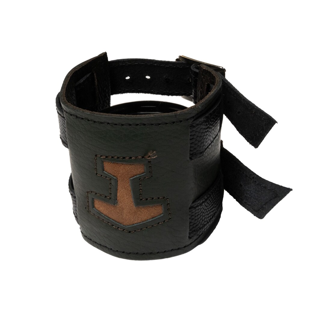 Real Leather Thor's Hammer Wide Wristband Wrist Cuff Attached With a ...