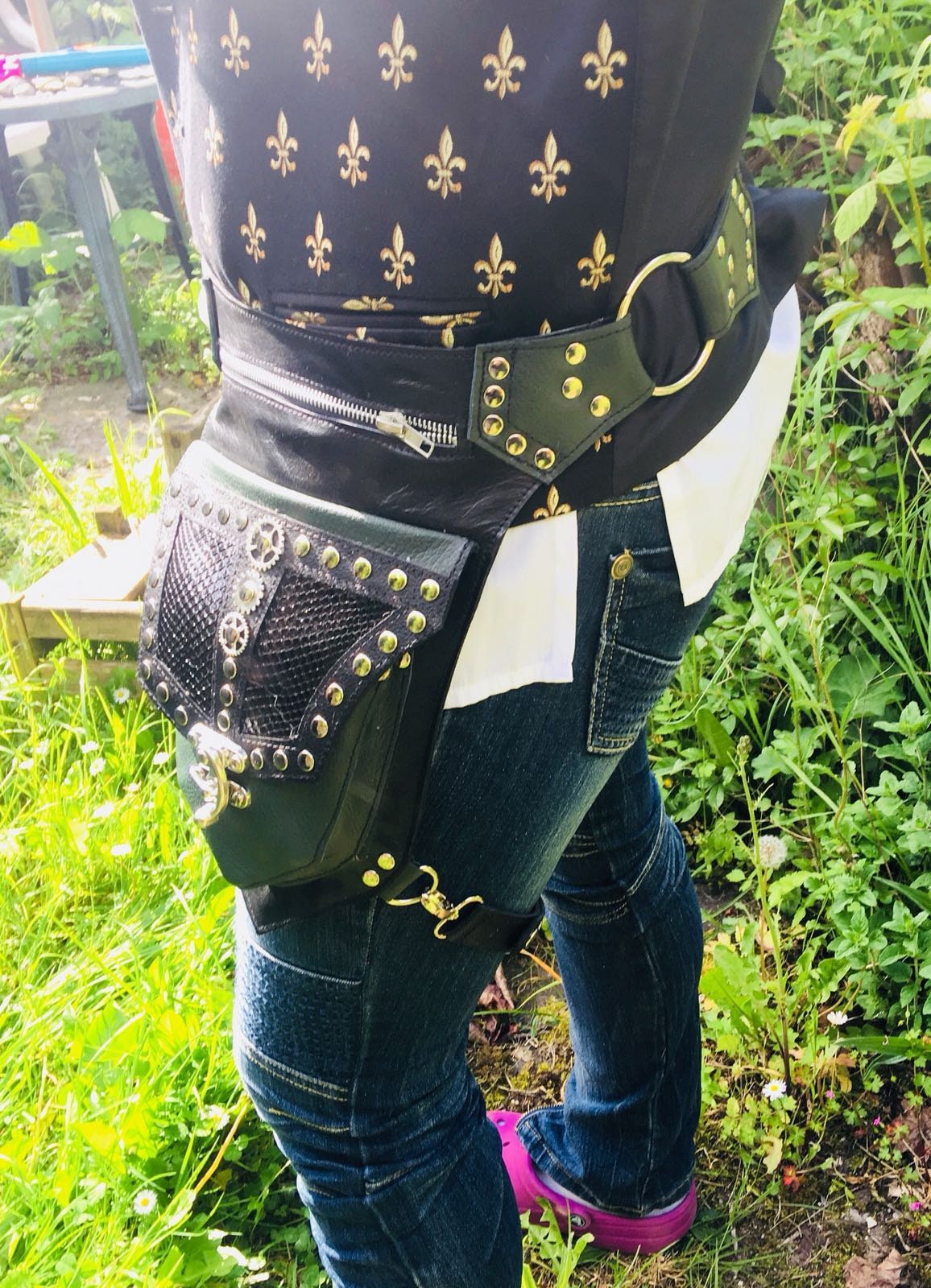 Leather & Snakeskin Festival Utility Belt Leg Strap, Steampunk Pouch ...