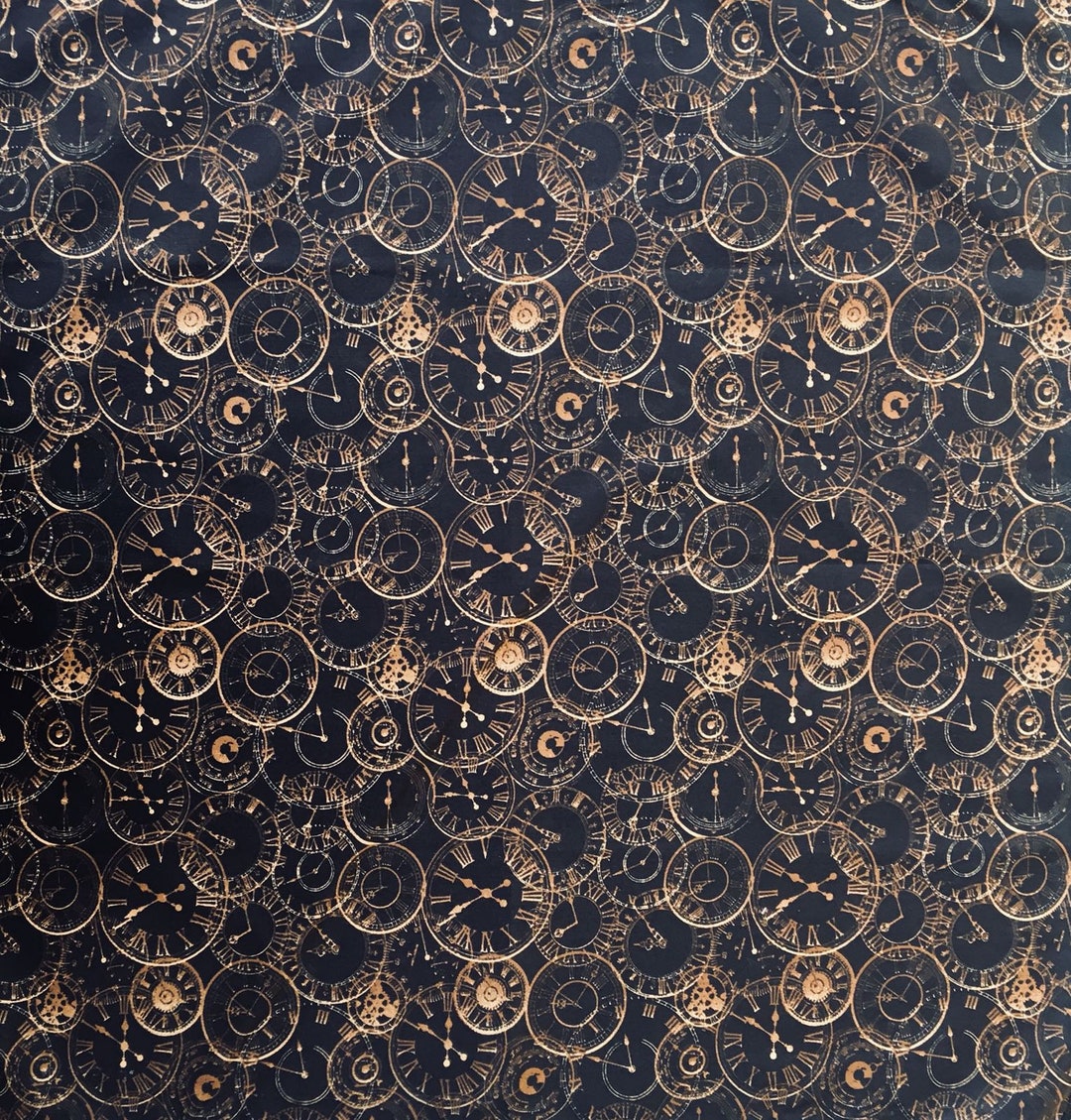 Steampunk Themed Interlocking Clock Faces Designer Fabric by Craft ...