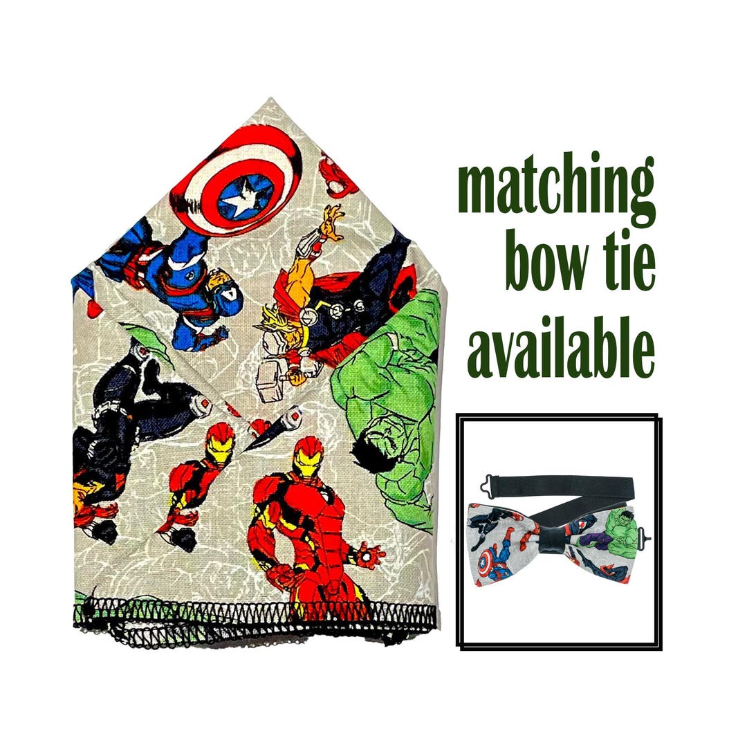 Marvel Superhero Pocket Square & Bow Tie Perfect Accessory for Weddings ...