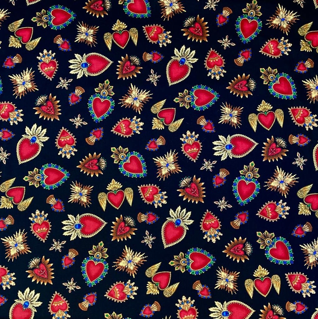 1/2 Metre Lovely Sacred Heart Designer Fabric by Timeless Treasures 100 ...
