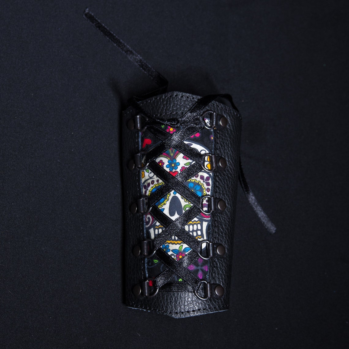 Real Leather Arm Protector with a laced up candy skull section | Etsy