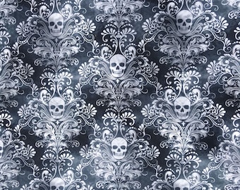 Metre Gothic Filigree Skull Designer Fabric From Timeless - Etsy