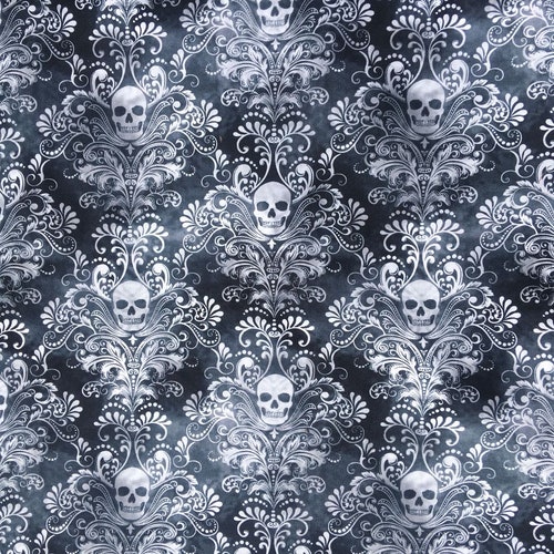 Metre Gothic Filigree Skull Designer Fabric From Timeless - Etsy