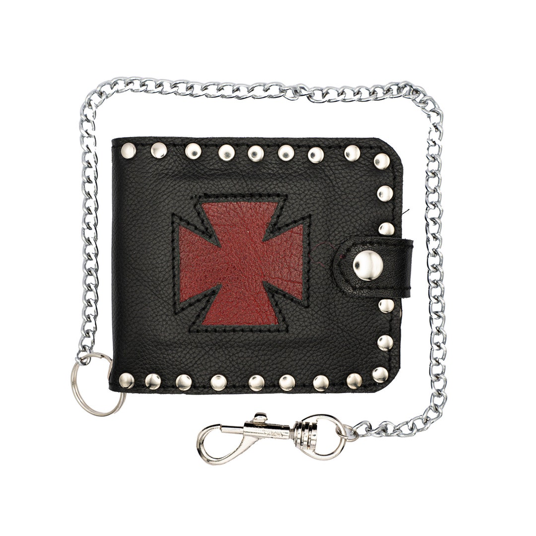 Real Leather Iron Cross Bi-fold Wallet With Card Holders and Belt Key ...