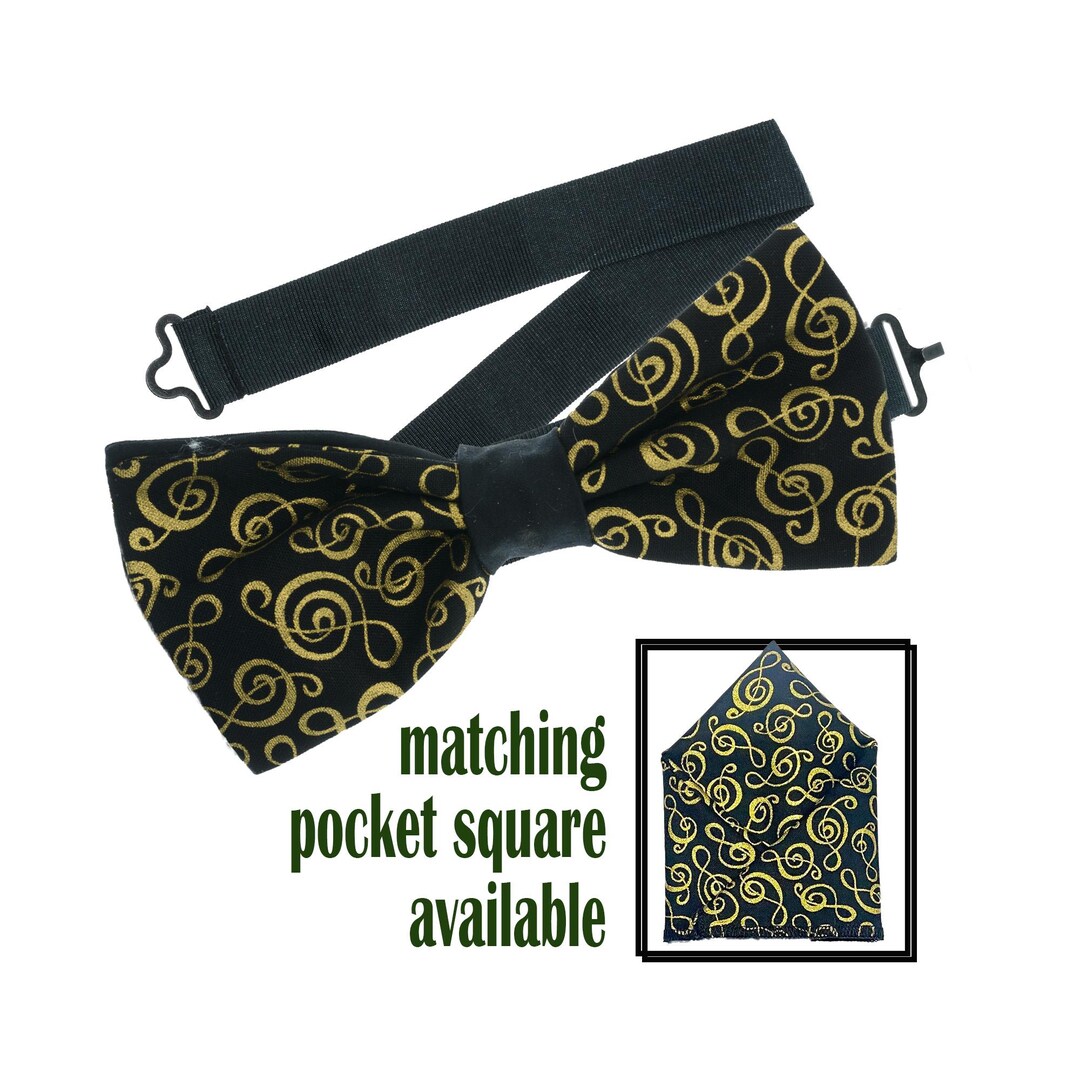 Treble Clef Music Note Bow Tie & Pocket Square Perfect Accessory for ...