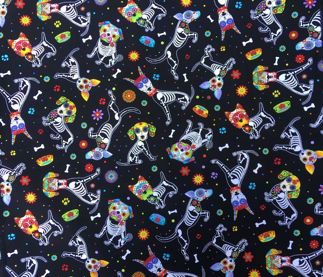 1/2 Metre Day of the Dead Dog Designer FABRIC Timeless Treasures 100% ...