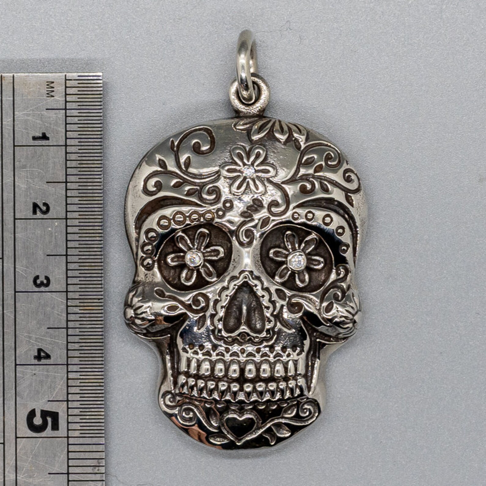 Sugar Skull Candy Pendant Handmade From .925 Silver With Cubic Zirconia ...