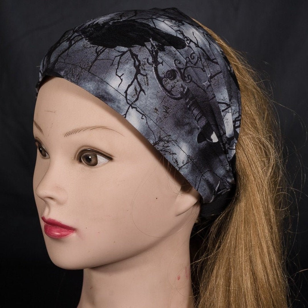 Gothic Raven Design on Our Handmade Elasticated Headband Hair Tie ...
