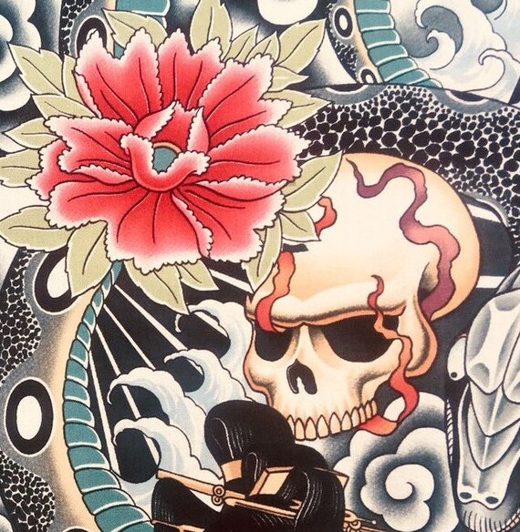 Fat Quarter Zen Garden Japanese Tattoo Designs Skull 100% Cotton ...
