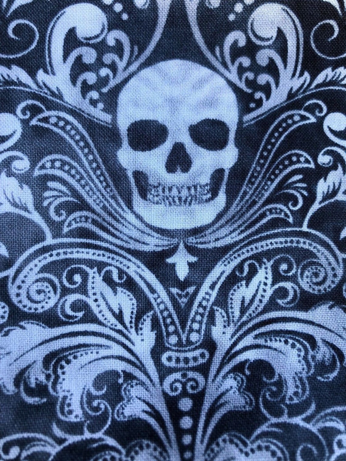 Metre Gothic Filigree Skull Designer Fabric From Timeless - Etsy
