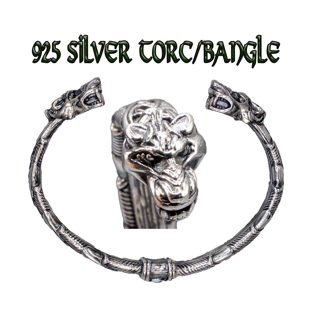 Amazing Detailing on Our Celtic Wolf .925 Sterling Silver Torc Bangle ...