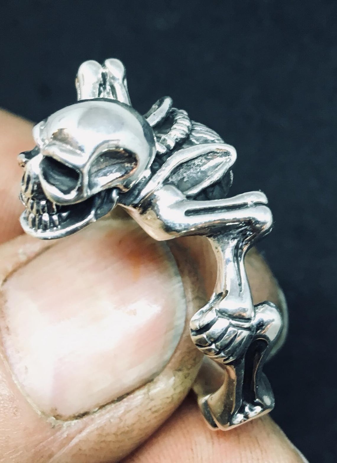 Skeleton Skull Bones Ring 925 Solid Sterling Silver Heavy | Etsy