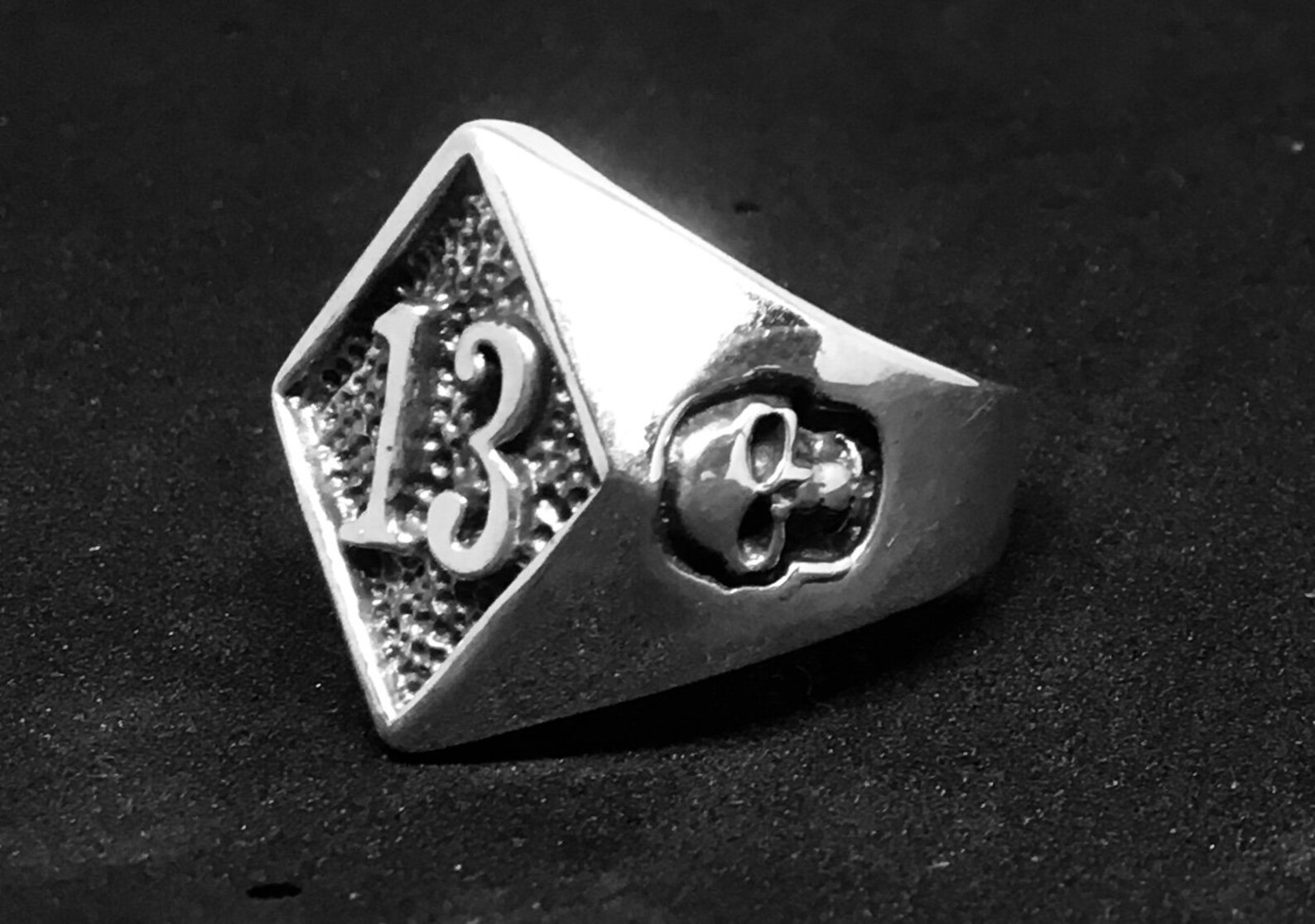 Diamond 13 Skull Ring .925 Solid Sterling Silver Metal Biker - Etsy