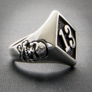 Diamond 13 Skull & Crossbones Ring .925 Solid Sterling Silver Metal ...
