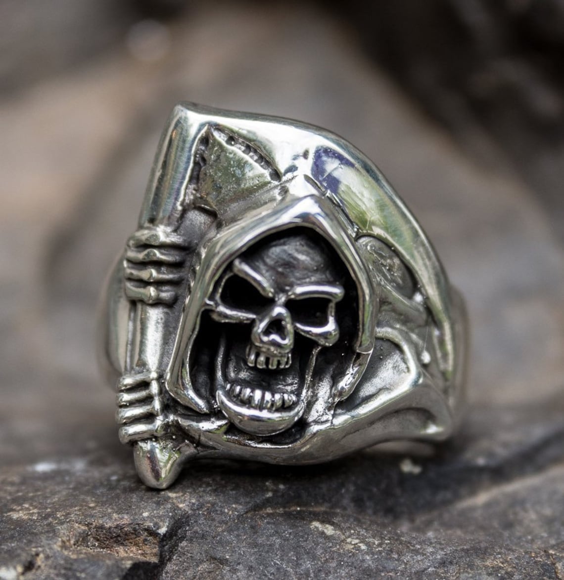 Grim Reaper Ring .925 Solid Sterling Silver Skull, Skeleton, Metal ...