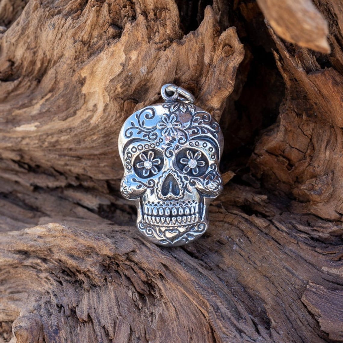 Sugar Skull Candy Pendant Handmade From .925 Silver With Cubic Zirconia ...