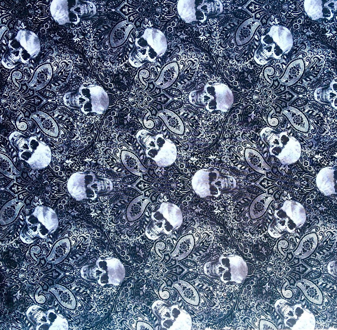1/2 Metre Gothic Dark Filigree Paisley Skull Designer Fabric by ...