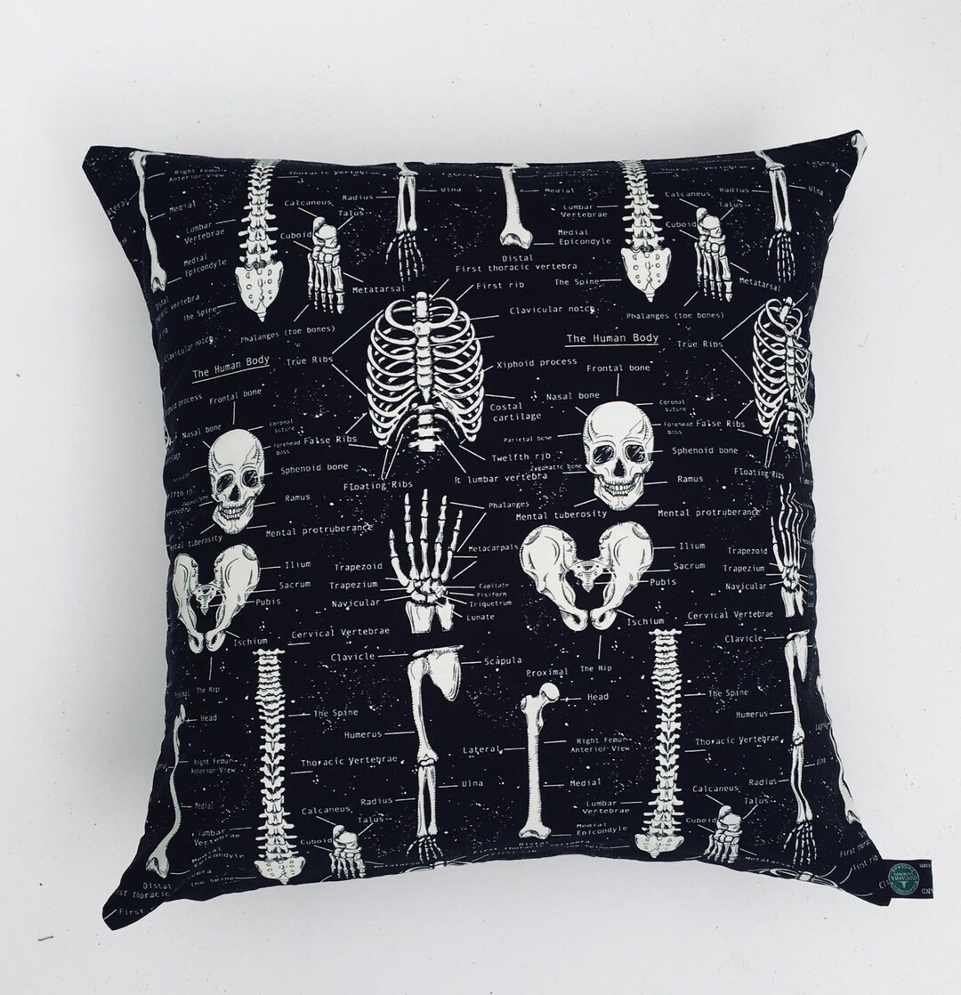 Glow in the Dark Skeleton Anatomy Cushion Cover Fits 18" X 18" Case ...