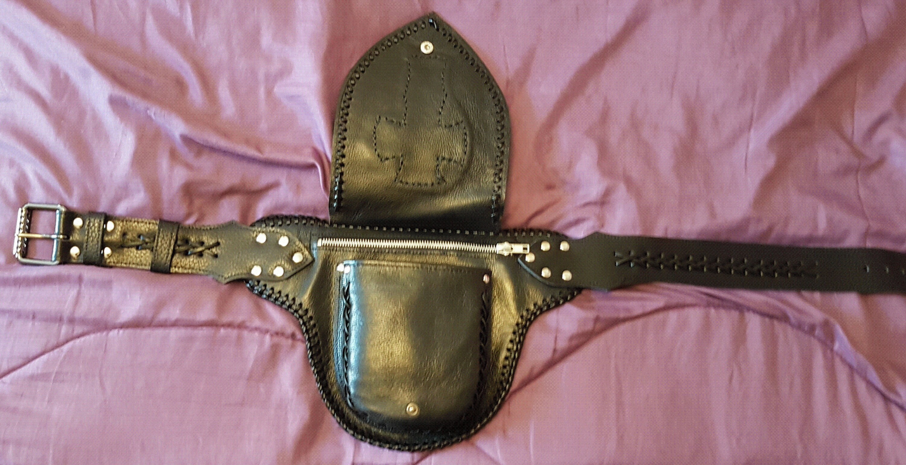 Leather Belt/phone Pouch With Real Python Inlay Gothic Cross | Etsy